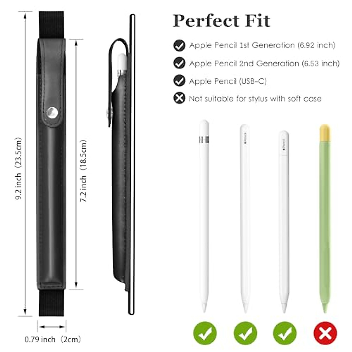 DTTO Pencil Case for Apple Pencil (USB-C) & Apple Pencil 1st/2nd Generation, PU Leather iPad Pencil Sleeve Pouch with Detachable Elastic Band for iPad 9.7"/ 10.2"/ 10.5"/ 10.9"/ 11"/ 12.9", Black