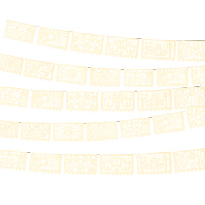 Ivory Papel Picado Banners (Plastic) Fiesta Decorations for Weddings, Bridal Shower, Engagement, Birthday, Baby Shower, Mexican Party Banner, Garland, Bunting, Streamer 3 Pack