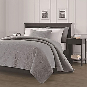 Chezmoi Collection Austin 3-Piece Oversized Bedspread Coverlet Set (King, Gray)