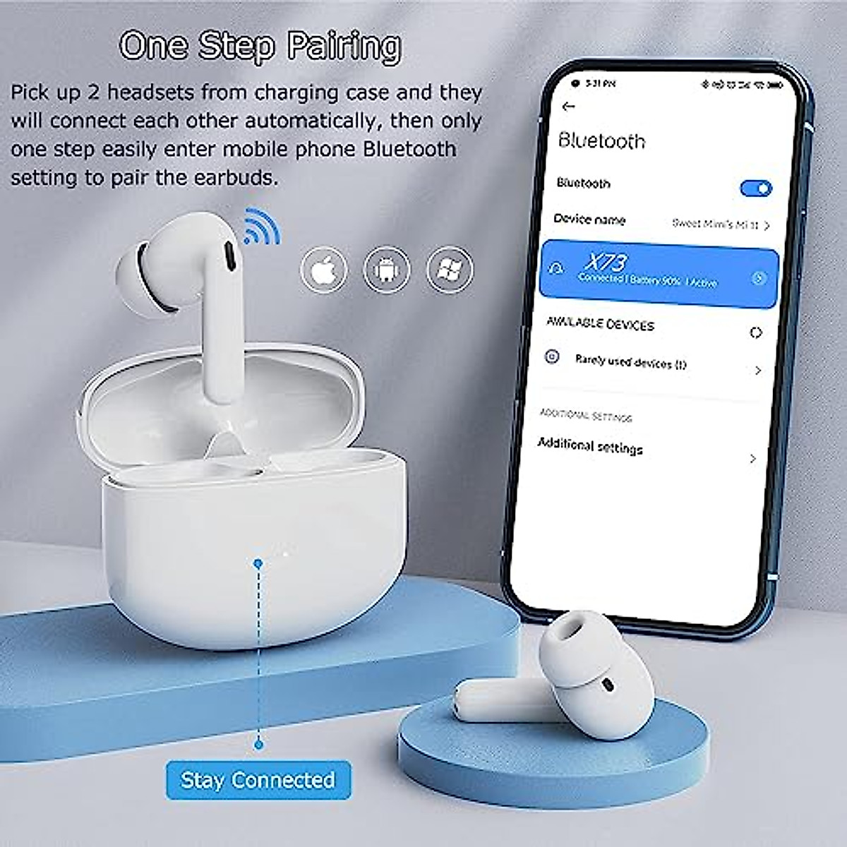 Wireless Earbuds, Bluetooth 5.3 Headphones Noise Cancelling with Charging Case, IPX7 Waterproof Stereo Earphones in-Ear Earbud with Microphone for Android Cell Phone Gaming Computer Laptop Sport