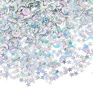 Prasacco 60g Glitter Star and Moon Table Confetti, Stars Moon Confetti Laser Sequins for Party Decoration Metallic Glitter Foil Confetti Sequin Star Moon Scatter for Birthday Wedding Party DIY