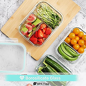 HOMBERKING 9 Pack Glass Meal Prep Containers 3 & 2 & 1 Compartment, Glass Food Storage Containers with Lids, Airtight Glass Lunch Bento Boxes, BPA-Free & Leak Proof (9 lids & 9 Containers) - Blue
