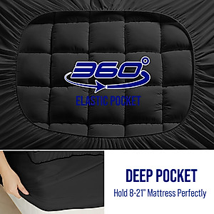 HYLEORY Full XL Size Mattress Topper for Back Pain, Extra Thick Cooling Mattress Pad Cover, Down Alternative Overfilled Plush Pillow Top with 8-21 Inch Deep Pocket, Black