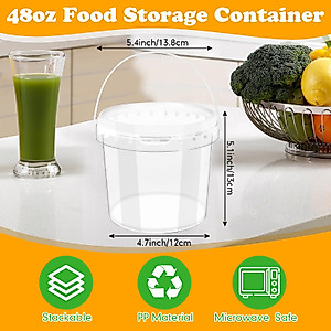 Funnymoom 20 Pack 48 oz Clear Buckets with Lid Plastic Ice Cream Buckets with Lid and Handle Ice Cream Tub Food Storage Containers Round Plastic Pails Freezer and Microwave Safe for Food