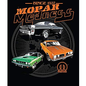 Men's Mopar Maddness T-Shirt Short Sleeve Black Crew Neck Shirt (2X, Black)