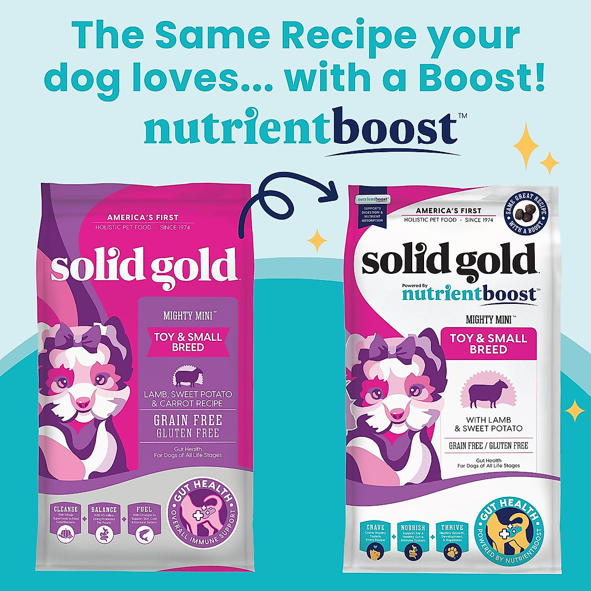 Solid Gold Nutrientboost Mighty Mini Small Breed Dog Food - Dry Dog Food Made with Real Lamb for Any Toy Breed - Grain & Gluten Free Recipe for Gut Health & Sensitive Stomach Support - 3.75 LB Bag