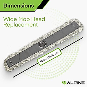 Alpine Industries Heavy Duty Cotton Mop Head - Dry Mop Head for Dirt Dust for Clean Hardwood Floor, Office and Garage - Commercial Mop - Super Absorbent Industrial Mop Head (48 in, Single Pack)