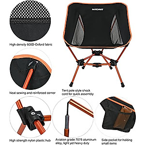 MARCHWAY Lightweight Folding Camping Chair, Stable Portable Compact for Outdoor Camp, Travel, Beach, Picnic, Festival, Hiking, Backpacking, Supports 330Lbs (Orange)
