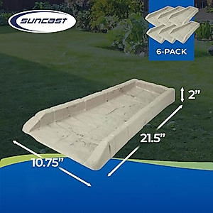 Suncast Durable Decorative Rain Gutter Downspout Erosion Prevention, Water Guard Diverter Catch Basin Tray Splash Block, Light Taupe (6 Pack)