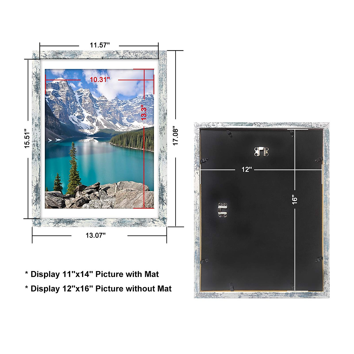 Amginy 12x16 Rustic Picture Frames Matted to Display 11x14 Pictures with Mat or 12 x 16 without Mat Farmhouse Distressed Style Wooden Photo Frames for Wall Mounting
