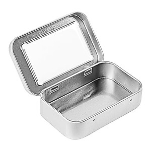 Restaurantware RW Base 4.5 Ounce Rectangular Tin Containers 10 Durable Tin Boxes With Lids - Clear Window Lids Rounded Edges Silver Tin Storage Containers Customizable Fits Mints Or Pills