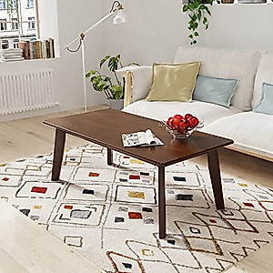 Giantex Wooden Rectangular Coffee Table - Mid Century 47'' Rubber Wooden Table, Versatile Tea Table w/Sturdy Legs, Center Table for Living Room Home Office, Easy Assembly, Walnut