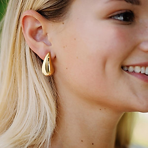 Gold Teardrop Earrings Dupes for Women Chunky Gold Plated Waterdrop Earrings Trendy Jewelry for Women