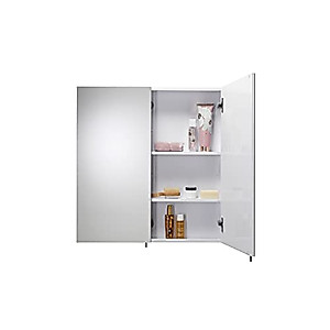 Croydex Dawley Double Door, Surface Mount Flexi-Fix Easy Hanging System Medicine Cabinet, 24 in (W) x 26 in (H), White Steel