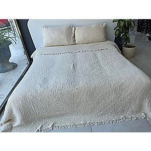 Muslin Blanket 100% Cotton, 4 Layers Bedspread, Soft Turkish Cotton Muslin Bed Cover, Reversible Coverlet, Ivory (King Size 95x102-230x260cm)