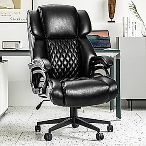 YI DANICA High Back Big & Tall 400lb Office Chair - Heavy Duty Metal Base, Adjustable Tilt Angle Large Bonded Leather Ergonomic Executive Desk Computer Swivel Chairs