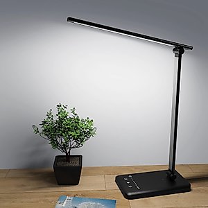sylvwin LED Desk Lamp Dimmable, Desk Light with USB Charging Port for Home Office,5-Level Brightness & 5 Lighting Modes, Touch Control, Auto Timer 45min, Eye-Caring Table Lamps Black
