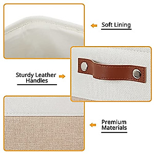 DULLEMELO Cube Storage Bins - 4 Pack Foldable Large Storage Baskets 12 inch Gifts Empty Fabric Bins for Home Office Cubes Organizer Closet, Shelves, Toy, Nursery (4 Pack - 12" White&Khaki)
