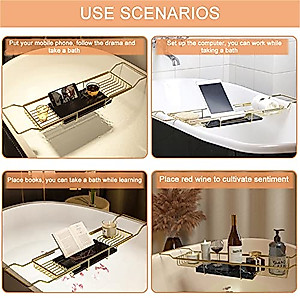 Lelekdo Stainless Steel Bathtub Tray - Expandable Bathroom Tray - Marble Advanced Adjustable Bathroom Tray for Tub (Marble Bathtub Tray)