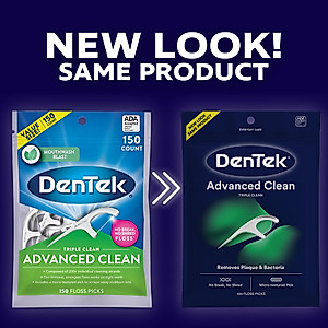 DenTek Triple Clean Advanced Clean Floss Picks, No Break & No Shred Floss, 150 Count