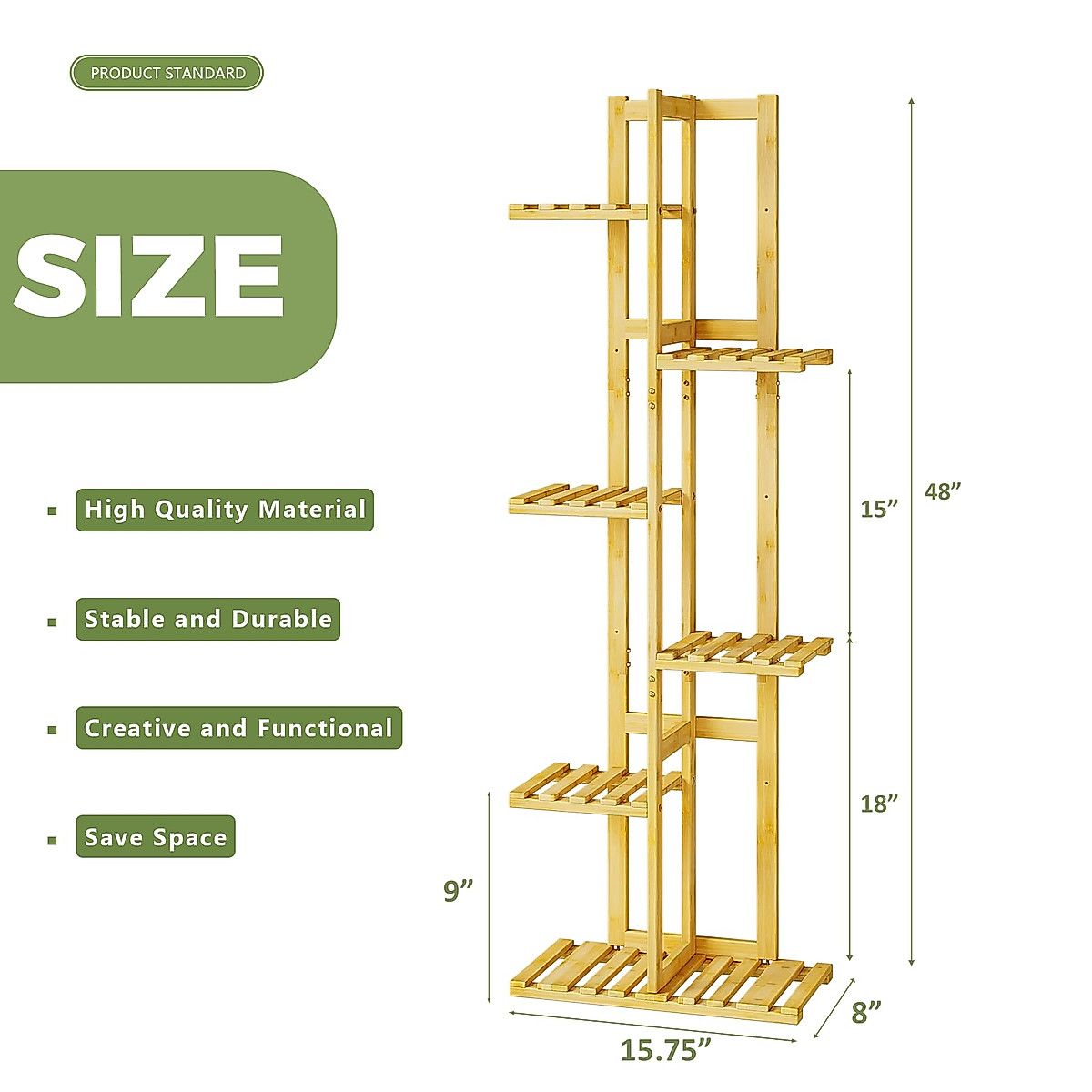 Bamworld Bamboo Plant Stand Indoor, 6 Tier Tall Plant Shelf for Multiple Plants, Tiered Corner Flower Stand for Window Garden Balcony Home Decor Living Room Bedroom