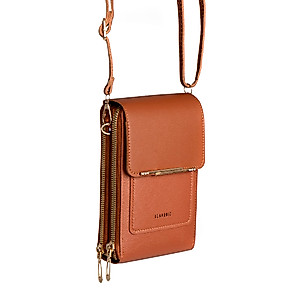 GEARONIC Women's Sling Handbag, Faux Leather, Coffee-Phone Wallet, Crossbody Bag with Transparent Window, 7 x 4.5 x 1.6 in