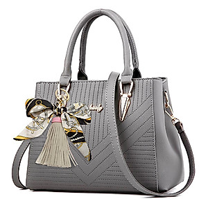 QTMY Silk Ribbon Bow Tassel Bag Pendant Charm Keyring Keychain for Women Purse Handbag Decor (Gray)