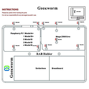 Geekworm for Raspberry Pi 5/4B/3B+/3B RAB Holder Platform Breadboard Holder Base/ABS Case/Education Platform Compatible with Arduino Uno R4/R3/UNO Mega 2560 & 400/830 Points Breadboard