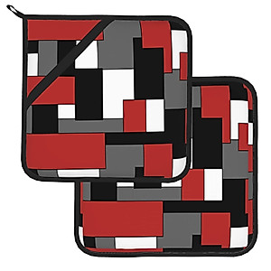 Pot Holders for Kitchen,Abstract Red Black Check PatternHeat Resistant Potholder Non-Slip Heat Pad 2 PCS,Oven Mitts Potholders for Daily Kitchen Baking,Cooking,Restaurant 8 Inch
