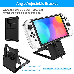 16 in 1 Accessories Bundle Compatible with Nintendo Switch OLED - Carrying Bag with Card Slots, Tempered Glass Screen Protector, PC Protective Case Cover, Kickstand & Thumb Grip Caps for OLED, White
