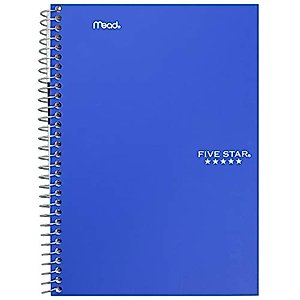 Five Star Spiral Notebook, 2 Subject, College Ruled Paper, 100 sheets, 9-1/2" x 6", Blue (72287)