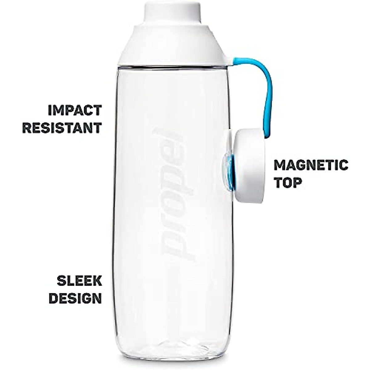 Propel 20oz Reusable Bottle, BPA Free, Impact Resistant, On-The-Go Strap, Dishwasher Safe, White + Propel Powder Packets Four-Flavor Variety Pack With Electrolytes, Vitamins and No Sugar (50 count)