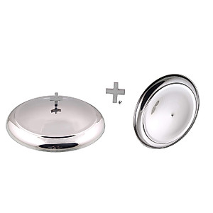 Mayur Exports Communion Ware Holy Wine Serving Tray with A Lid & A Stacking Bread Plate with A Lid + 40 Cups - Stainless Steel (Mirror/Silver)
