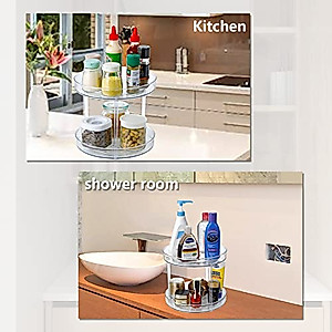 Clear Lazy Susan Organizer for Cabinet 2 Tier 360°Rotating 11 inches Lazy Susan Turntable Organizer Bins Bathroom Organizer Countertop Organization Storage Container for Kitchen, Pantry, Cupboard