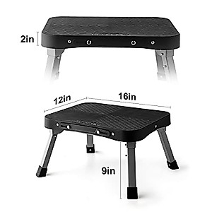 Topfun Step Stool, Hold up to 350lbs, 16x12in Large Platform Sturdy Folding Step Stools, 1-Step Steel Ladder, Portable Non-Slip Step Stools for Kids Adults Seniors at Indoor Outdoor (9 inch, Grey)