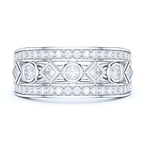 PRSTANI 8mm Wide Solid Sterling Silver Paved Split Shank Round and Princess Cut Genuine Moissanites Bezel Set Ring Wedding Band (8)