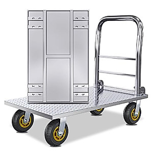 Generic Steel Flatbed Cart Movable Utility Push Carts Heavy-Duty Household Flatbed Truck Platform Truck for Luggage Moving, 60*90cm, Silver
