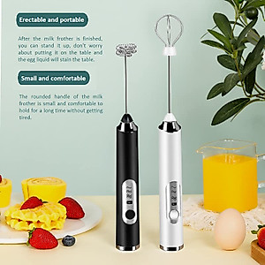 JrundMsoxz Rechargeable Milk Frother, 3-Speed Electric Handheld Frother for Coffee with 2 Whisks and Coffee Decoration Tool, Coffee Frother Mixer, Stand-up Design, for Cream, Latte, Cappuccino (White)