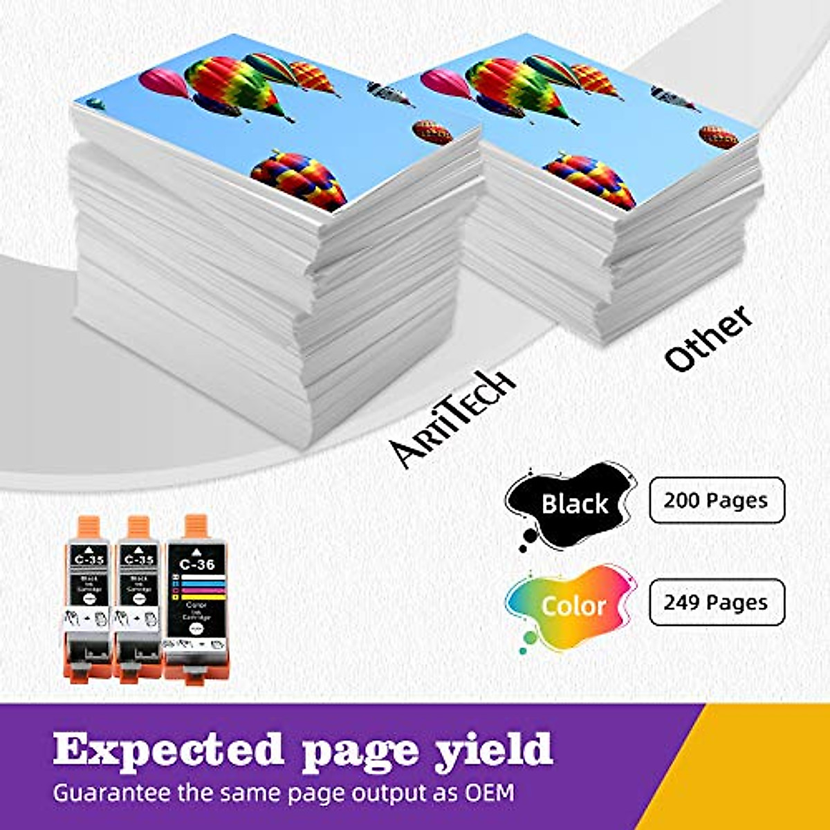 ARTITECH Replacement for Canon PGI-35 Twin Black & CLI-36 Color Ink Use with for Canon Pixma iP110 Pixma iP100 Pixma Mini260 Pixma Mini 320 Printers Ink 3 Pack (2 PGI-35 Black, 1 CLI-36 Color)