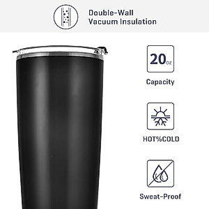 innewgogo Black 20 oz Stainless Steel Vacuum Insulated Tumbler for Women Men Reusable Water Bottle with Leak-proof Lid & Straw Iced Coffee Cup for Iced Tea Coffee Water School Gym Home Office