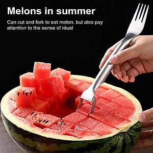 Tacarlha 2-In-1 Stainless Steel Fruit Fork Cutter Dual Head Watermelon Cutter Slicer Tool Watermelon Slicer Tool Fork Lightweight Windmill Cutter Fruit Cutter for Home Party Camping Kitchen Gadget Si