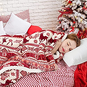 inhand Sherpa Christmas Throw Blanket for Adults, Fleece Flannel Holiday Blankets and Throws, Cozy Warm Fuzzy Fluffy Soft Throw Blankets for Couch Bed, Gifts for Women Men & Kids(51" x 63", Red)