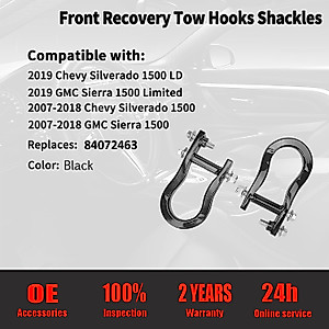 Chunle Front Recovery Tow Hooks Shackles Replacement for 2007-2018 Chevrolet Silverado GMC Sierra 1500, 2019 Chevy LD & Limited, Pair of Towing Hook Shackle Replaces# 84072463 （Black）