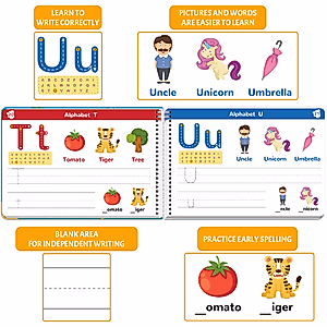 Handwriting Practice Book for Kids, Toddler Preschool Learning Activity for 3 4 5 Year Old, Kindergarten Educational Toys, Montessori Toys Learn Number Letters/ Shapes/ Animal/ Sight Words Workbook