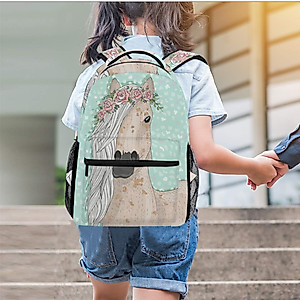 Flower Horse School Backpacks Blue Pony Student Backpack Big For Girls Boys Elementary School Shoulder Bag Bookbag Fairy Tale