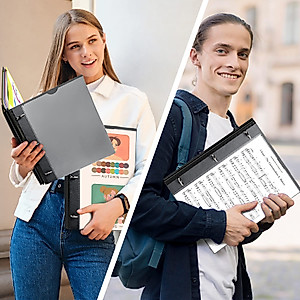 WOT I All-in-one Telescoping Binder Notebook, Refillable 3 Ring Binder with Customized Front Cover+Catalog Back Pocket+5 Subject Dividers+Movable Pocket Folder+60 Sheets Notepaper, Black