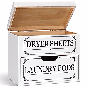 Tatuo Dryer Sheet Holder with Hinged Lid Farmhouse Dryer Sheet Dispenser Rustic Dryer Sheet Container Dryer Sheet Box Laundry Room Decor for Laundry Room Organization Fabric Sheet Laundry Pods, White