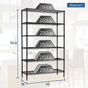 Dkelincs 6-Tier Wire Shelving Metal Utility Steel Storage Shelves for Garage Kitchen Living Room 42" L x 16" W x 72" H Shelf Unit Organizer Rack, Black