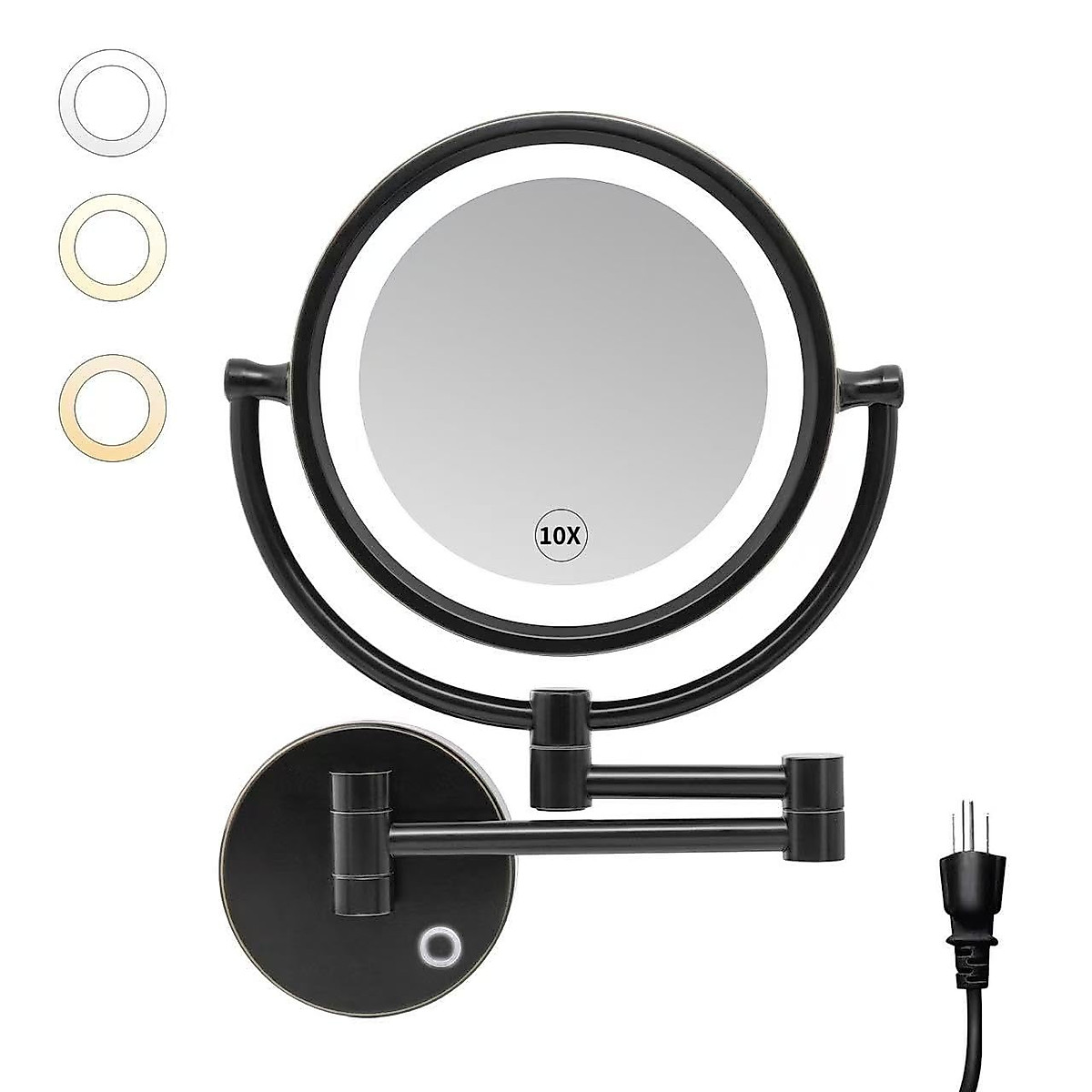 GURUN 8.5 Inch Magnifying Makeup Mirror with 3 Tones LED Lights Double Sided Vanity Mirror for Bathroom with 10X Magnification M1809DO (Oil-Rubbed Bronze/10X)
