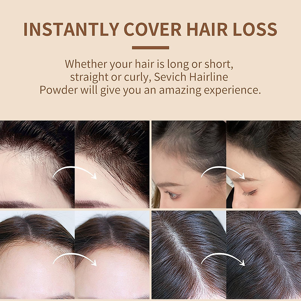 Sevich Hairline Powder，Instantly Conceals Hair Loss, Root Touch up Powder, Hair Shadow Toppers for Women & Men, Touch Up for Thinning Gray Hair, Windproof & Sweatproof, Black